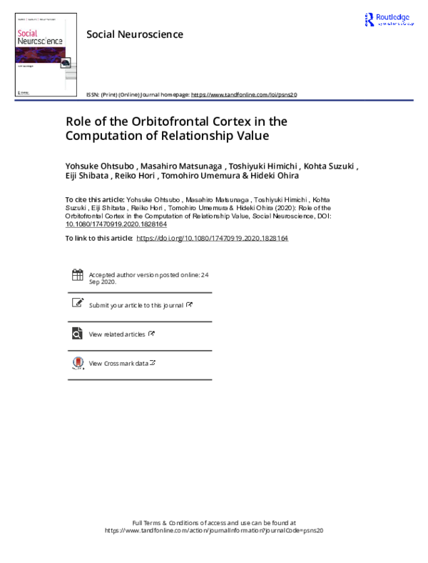 (PDF) Role of the Orbitofrontal Cortex in the Computation of Relationship Value