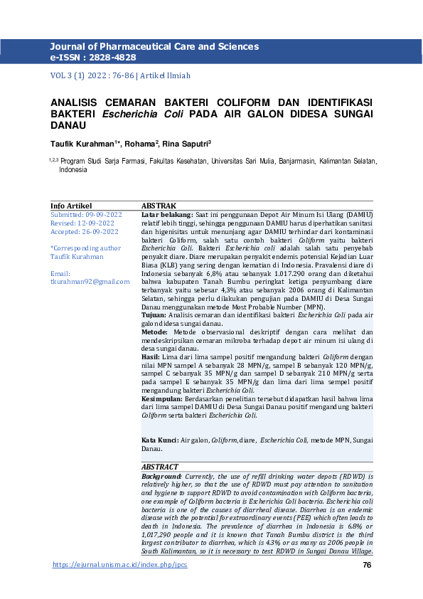 (PDF) Analisis Cemaran Bakteri Coliform Dan Identifikasi Bakteri ...