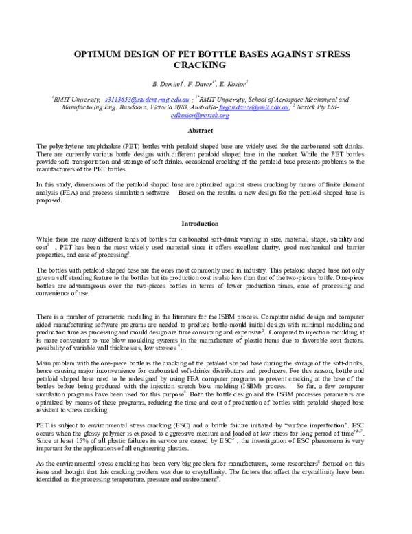 (PDF) Optimum Design of Pet Bottle Bases Against Stress Cracking