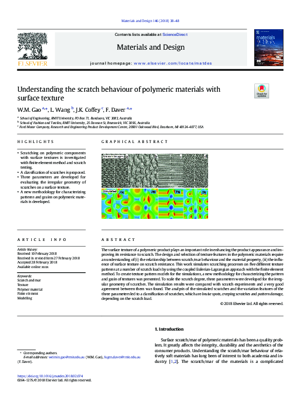 (PDF) Understanding the scratch behaviour of polymeric materials with surface texture