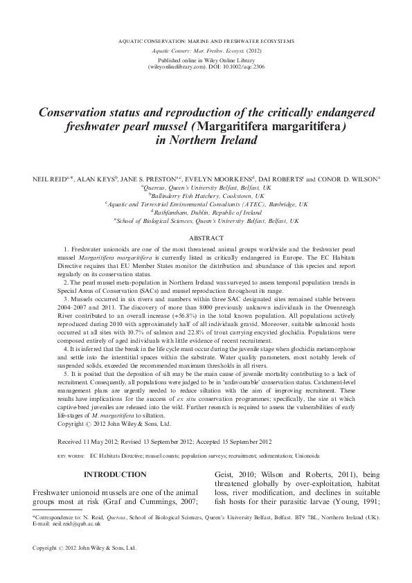 (PDF) Conservation status and reproduction of the critically endangered ...