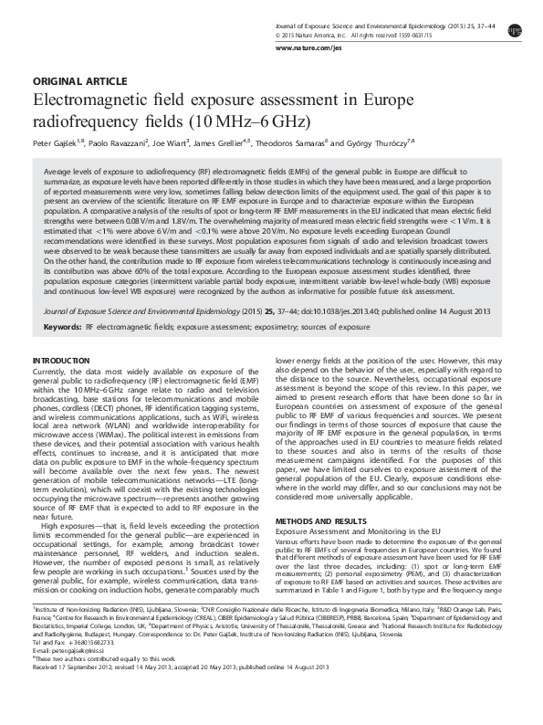 (PDF) Electromagnetic field exposure assessment in Europe ...