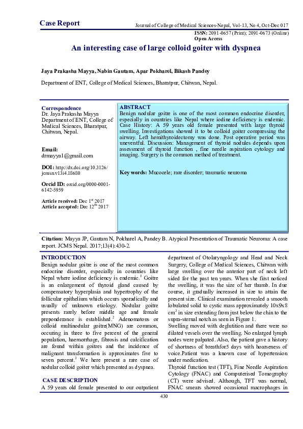 (PDF) Case report: An interesting case of large colloid goiter with dyspnea