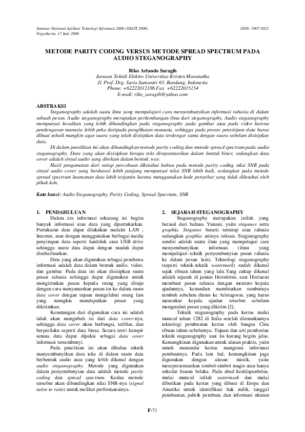 (PDF) Metode Parity Coding Versus Metode Spread Spectrum pada Audio ...