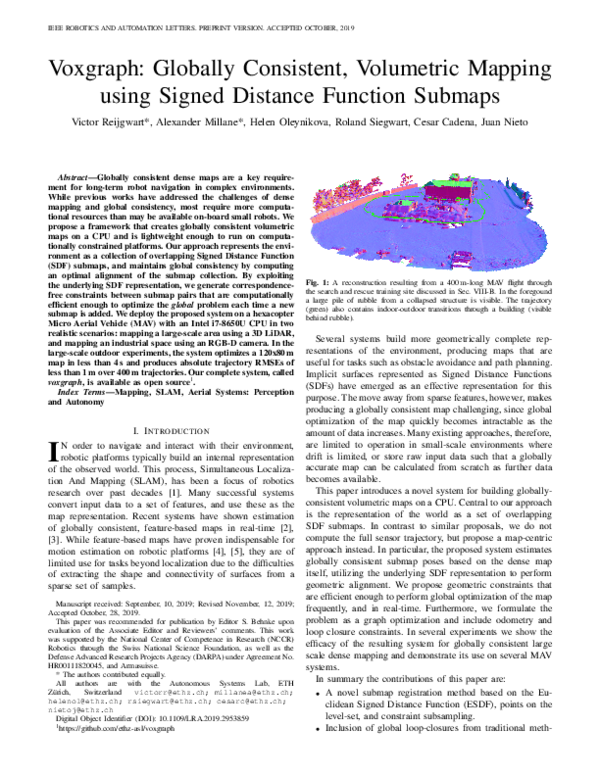 (PDF) Voxgraph: Globally Consistent, Volumetric Mapping Using Signed Distance Function Submaps
