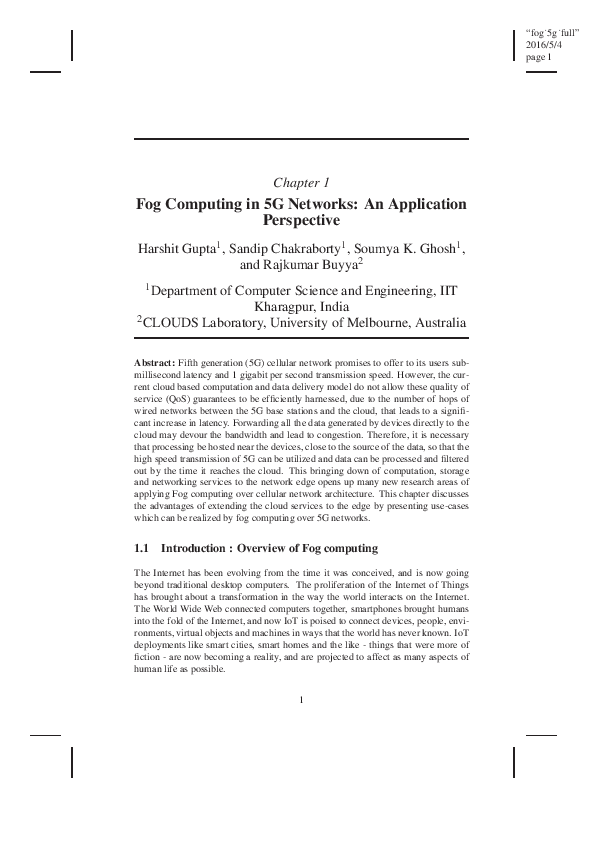 (PDF) Fog computing in 5G networks: an application perspective