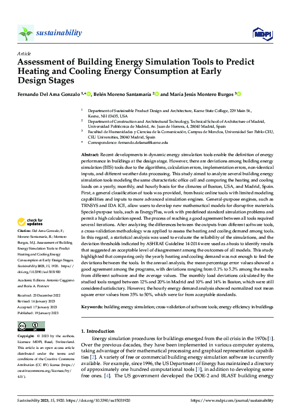 (PDF) Assessment of Building Energy Simulation Tools to Predict Heating and Cooling Energy ...