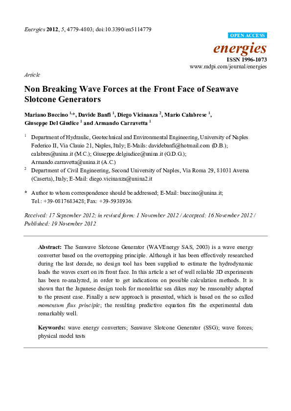 (PDF) Non Breaking Wave Forces at the Front Face of Seawave Slotcone ...