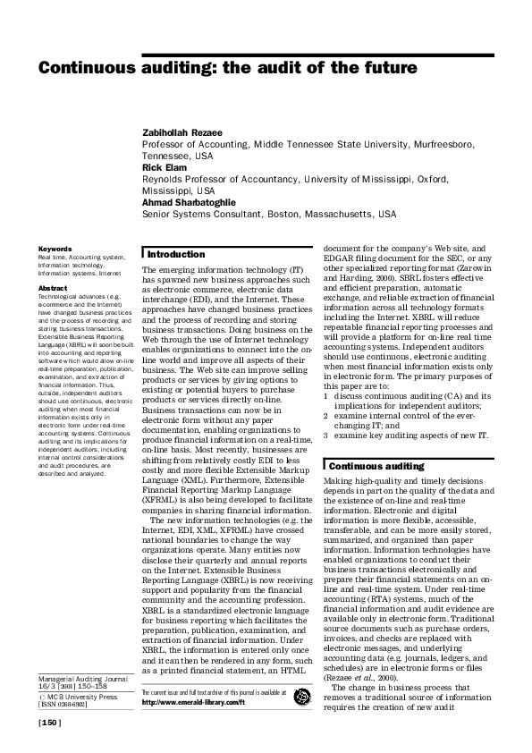 (PDF) Continuous auditing: the audit of the future | Muhammad Luqman - Academia.edu