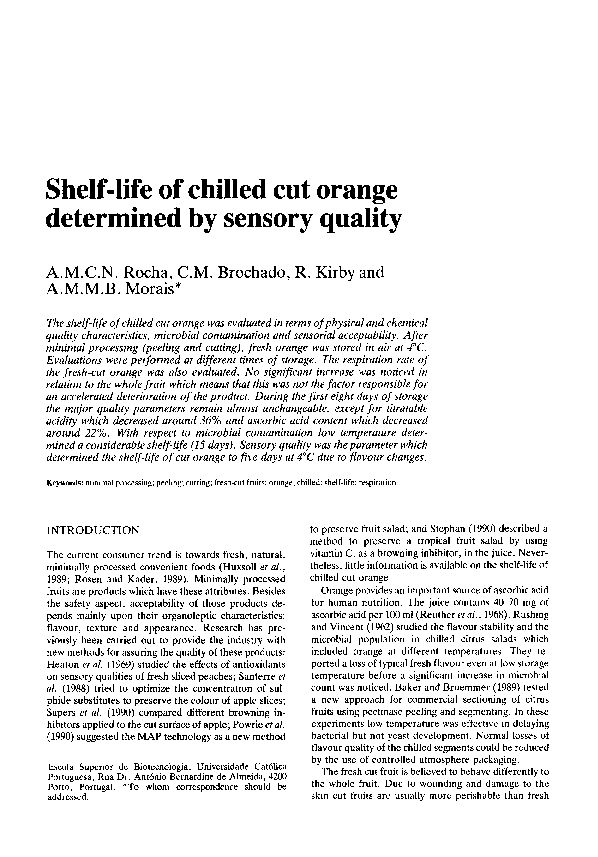 (PDF) Shelf-life of chilled cut orange determined by sensory quality