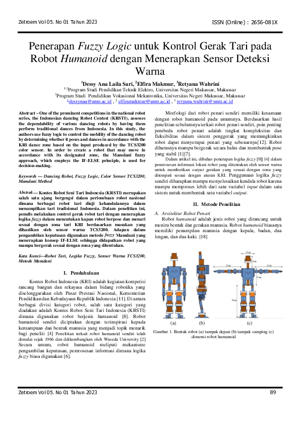 (PDF) Implementasi Fuzzy Logic untuk Kontrol Gerak Tari pada Robot Humanoid dengan Menerapkan ...