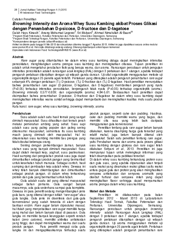(PDF) Browning Intensity dan Aroma Whey Susu Kambing akibat Proses ...