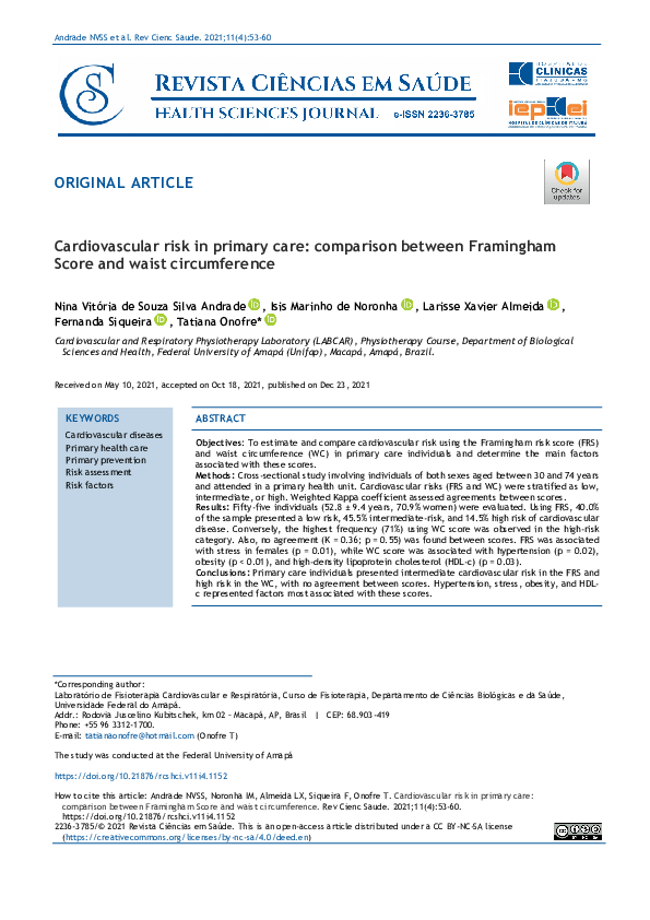 (PDF) Cardiovascular risk in primary care: comparison between ...