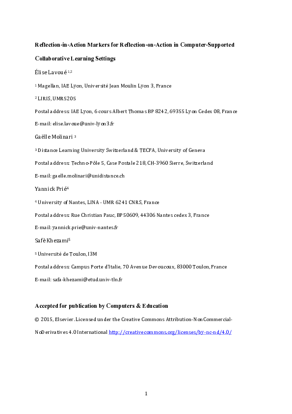 (PDF) Reflection-in-action markers for reflection-on-action in Computer-Supported Collaborative ...