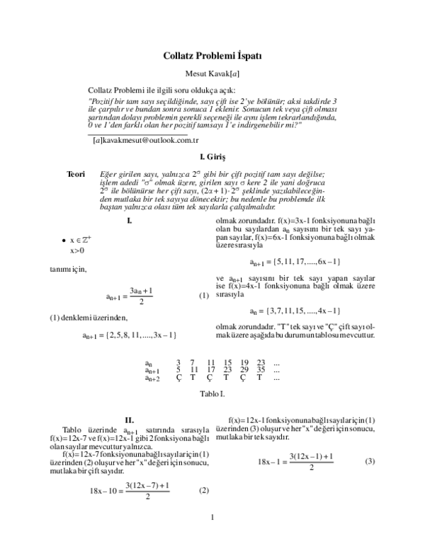 (PDF) Collatz Problemi İspatı