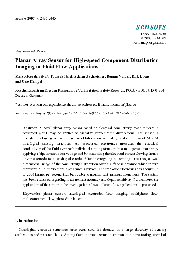 (PDF) Planar Array Sensor for High-speed Component Distribution Imaging ...