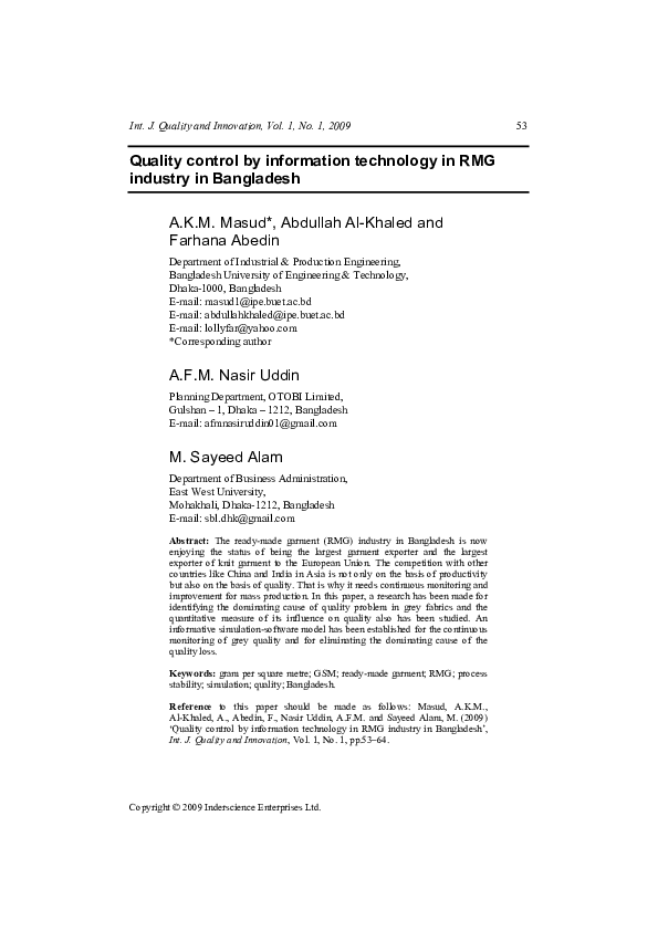 (PDF) Quality control by information technology in RMG industry in ...