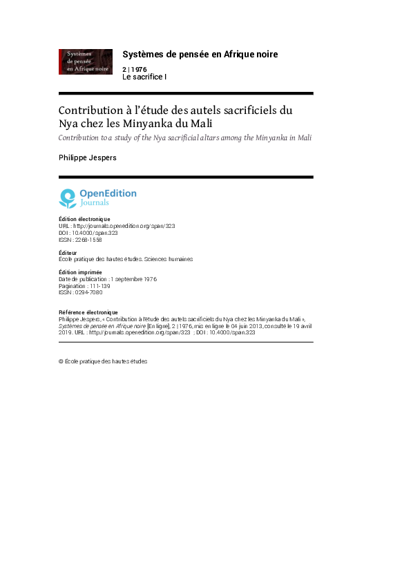 (PDF) Contribution à l’étude des autels sacrificiels du Nya chez les ...