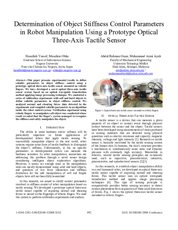 (PDF) Determination of object stiffness control parameters in robot manipulation using a ...
