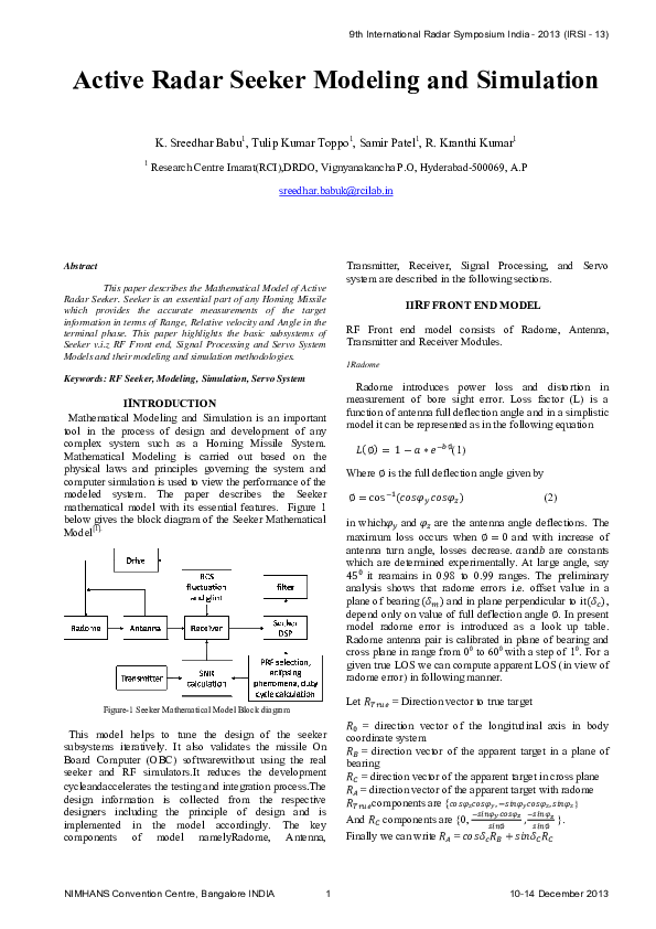 (PDF) Active Radar Seeker Modeling and Simulation