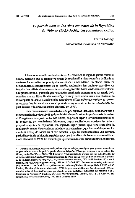 (PDF) El partido nazi en los años centrales de la República de Weimar ...