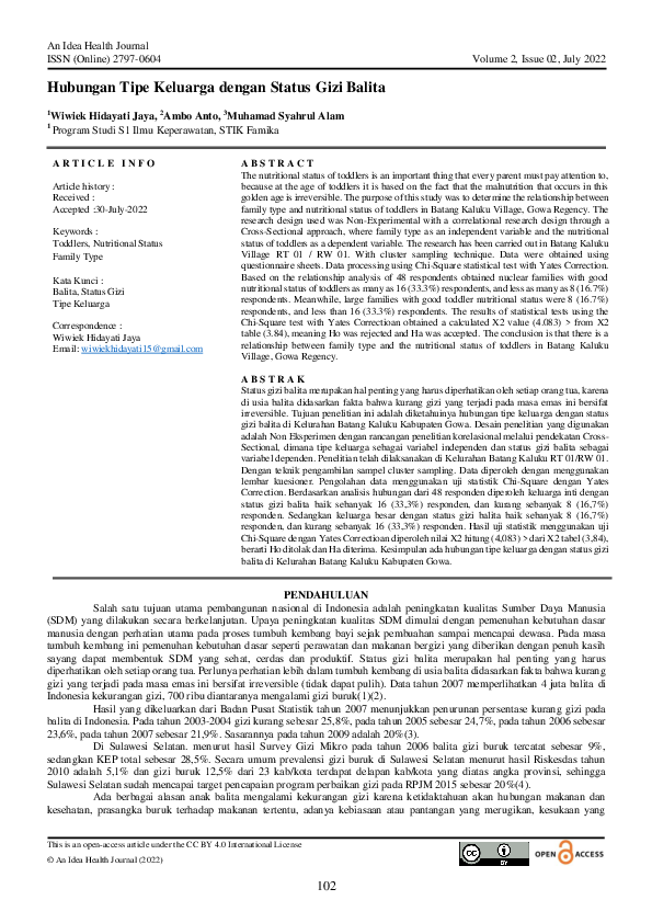 (PDF) Hubungan Tipe Keluarga dengan Status Gizi Balita