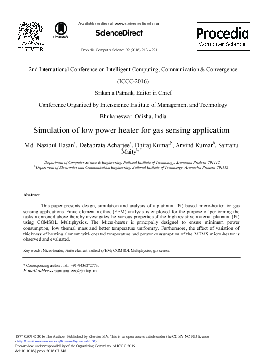 (PDF) Simulation of Low Power Heater for Gas Sensing Application