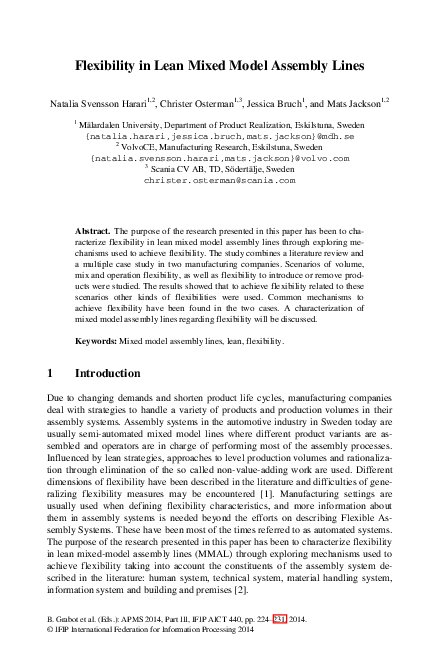 (PDF) Flexibility in Lean Mixed Model Assembly Lines | Christer ...