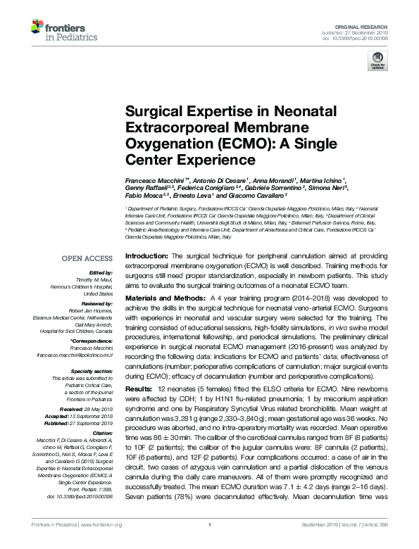 (PDF) Surgical Expertise in Neonatal Extracorporeal Membrane Oxygenation (ECMO): A Single Center ...