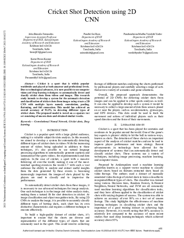Pdf Cricket Shot Detection Using 2d Cnn