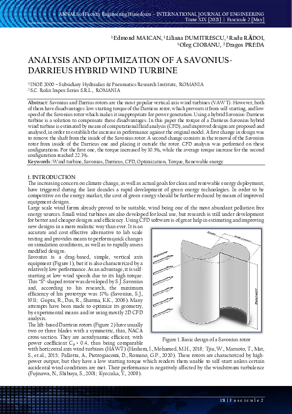 (PDF) Analysis and Optimization of a Savonius- Darrieus Hybrid Wind ...