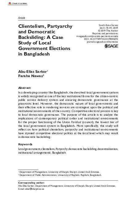 (PDF) Clientelism, Partyarchy and Democratic Backsliding: A Case Study ...