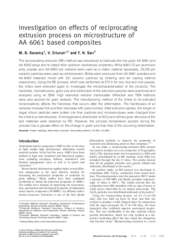 (PDF) Investigation on effects of reciprocating extrusion process on microstructure of AA 6061 ...