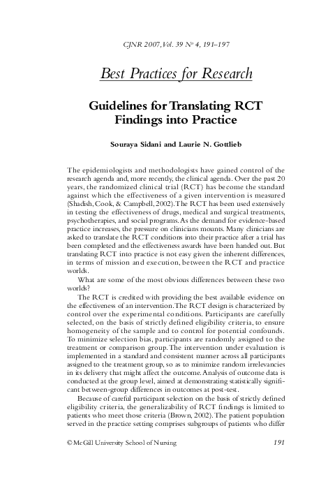 (PDF) Best Practices for Research Guidelines forTranslating RCT ...