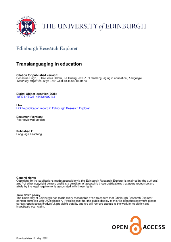 (PDF) Translanguaging in education