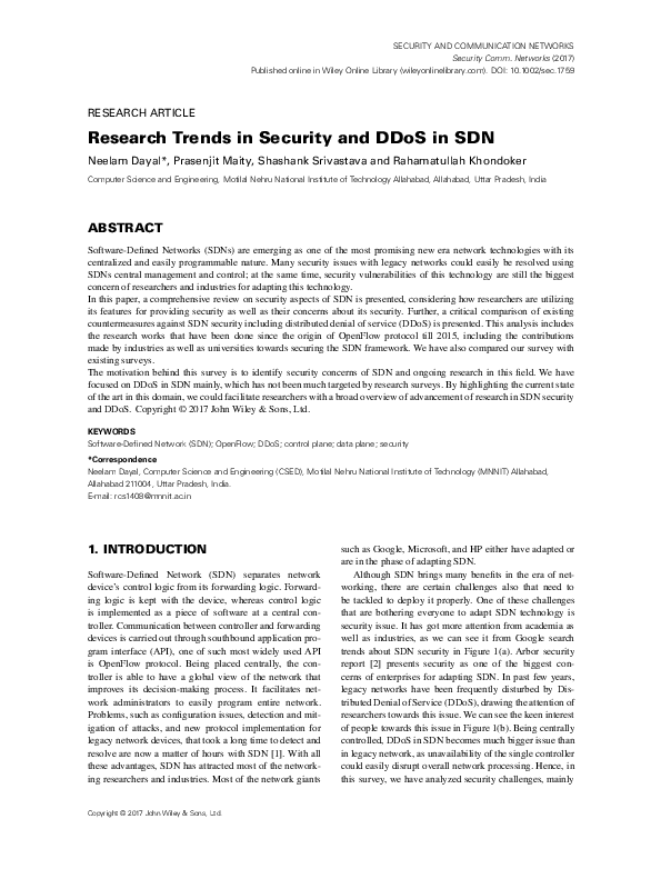 (PDF) Research Trends in Security and DDoS in SDN