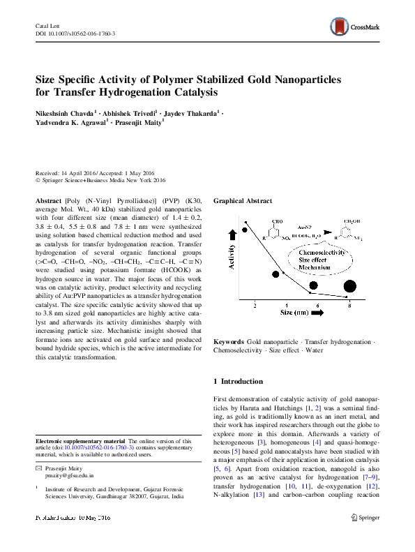 (PDF) Size Specific Activity of Polymer Stabilized Gold Nanoparticles ...