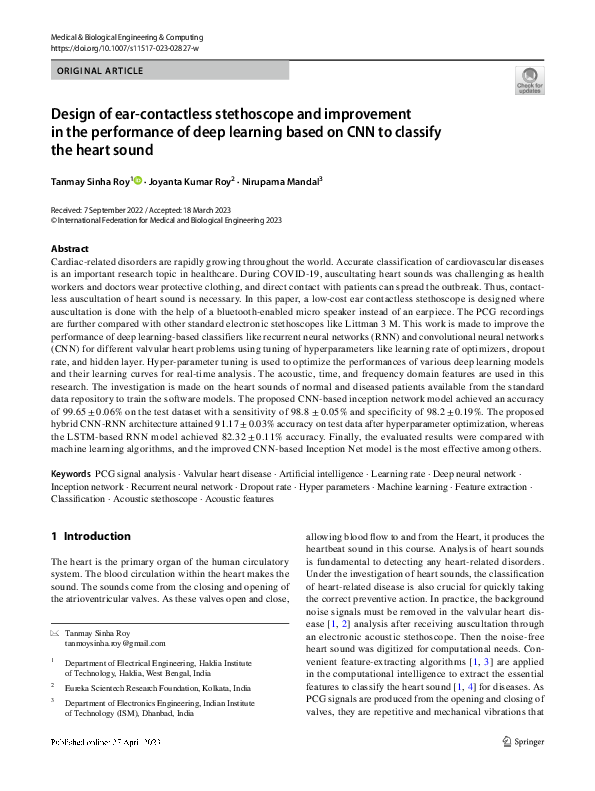 (PDF) Design of ear-contactless stethoscope and improvement in the ...