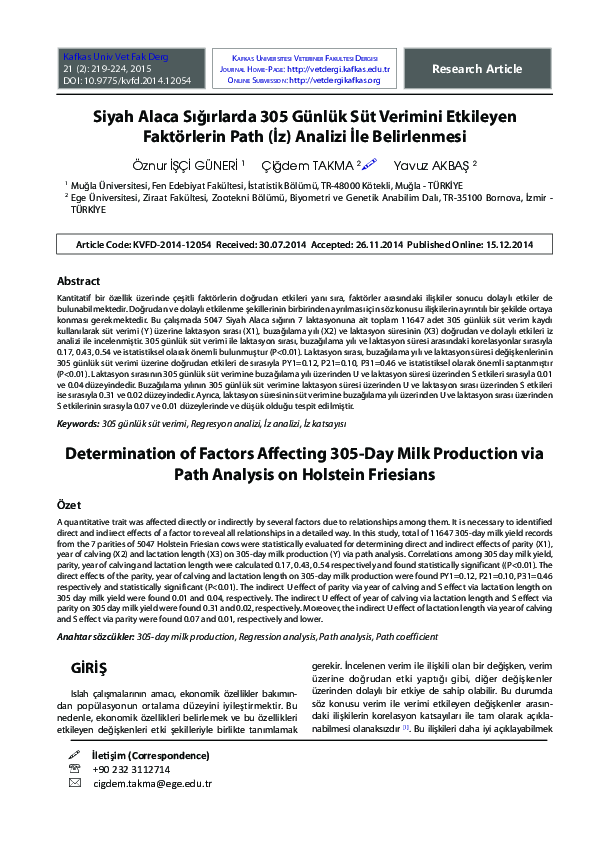 (PDF) Siyah Alaca Sığırlarda 305 Günlük Süt Verimini Etkileyen ...