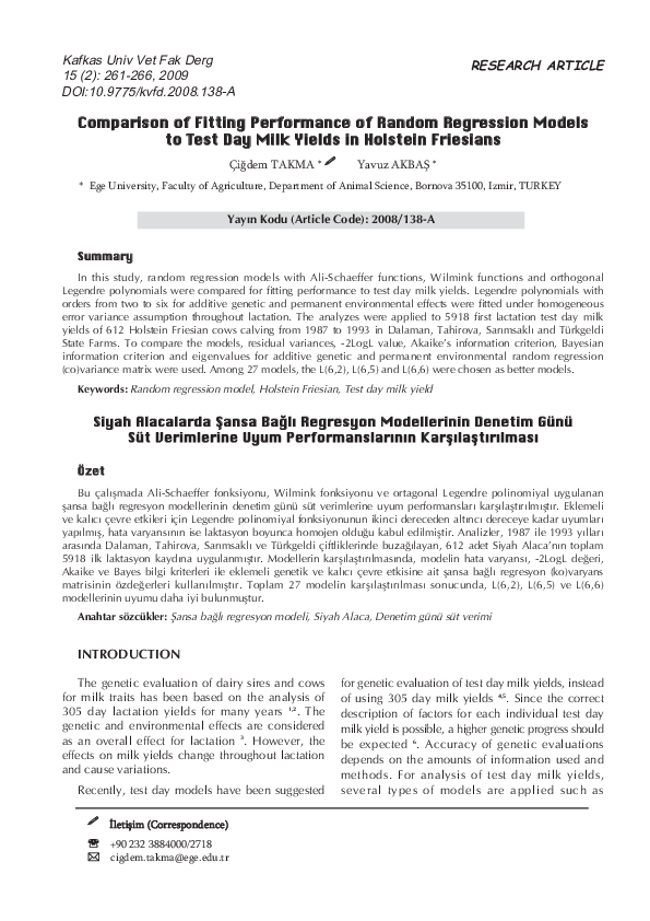 Pdf Evaluating Test Day Models For Milk Yields