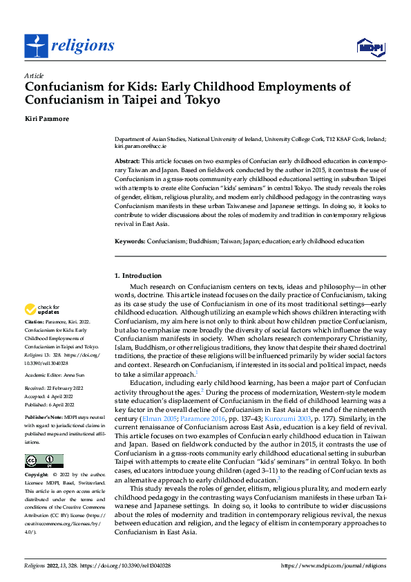 (PDF) Confucianism for Kids: Early Childhood Employments of ...