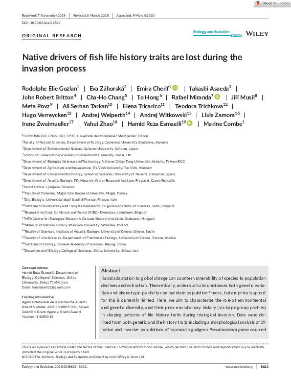(PDF) Native drivers of fish life history traits are lost during the ...