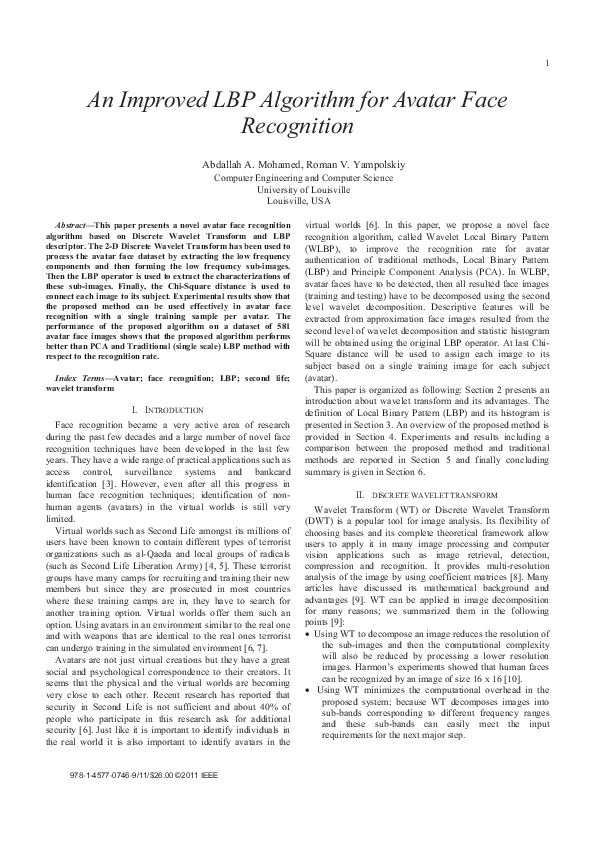 (PDF) An improved LBP algorithm for avatar face recognition | BEN ABDALLAH Mohamed - Academia.edu