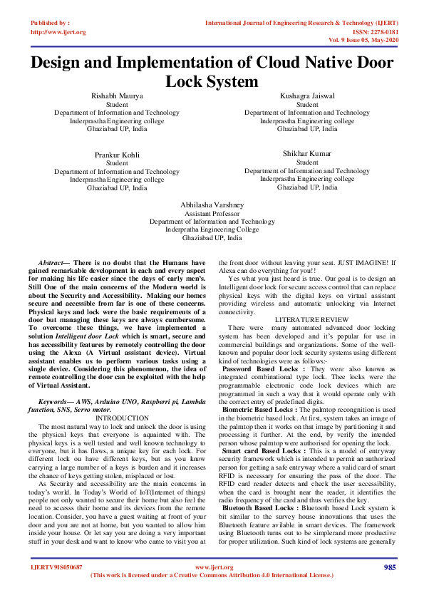 (PDF) Design and Implementation of Cloud Native Door Lock System