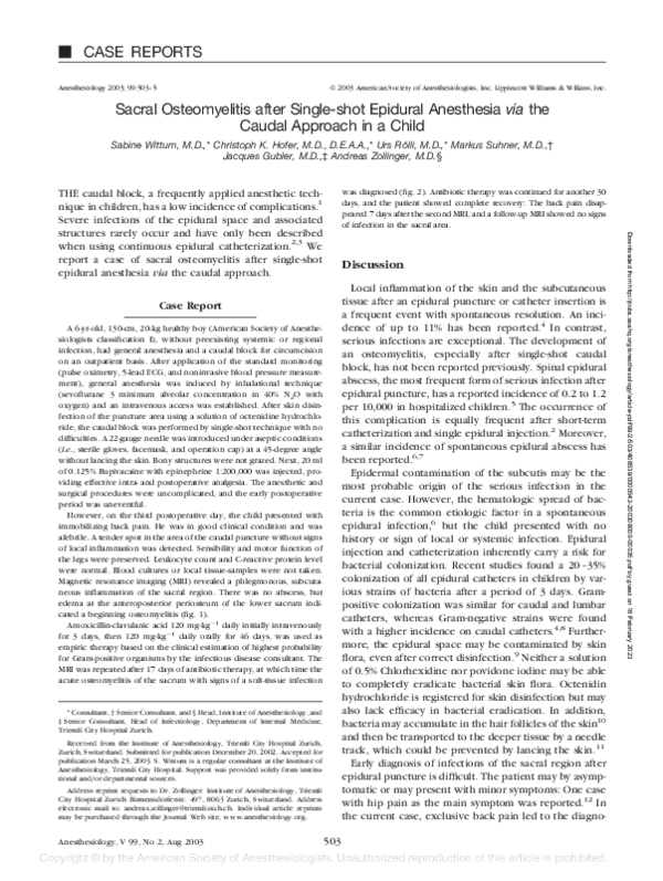 (PDF) Sacral Osteomyelitis after Single-shot Epidural Anesthesia via ...