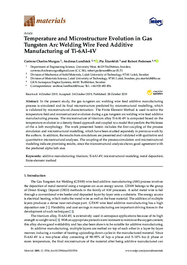 Pdf Temperature And Microstructure Evolution In Gas Tungsten Arc Welding Wire Feed Additive