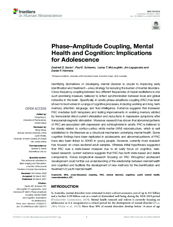 (PDF) Phase–Amplitude Coupling, Mental Health and Cognition ...