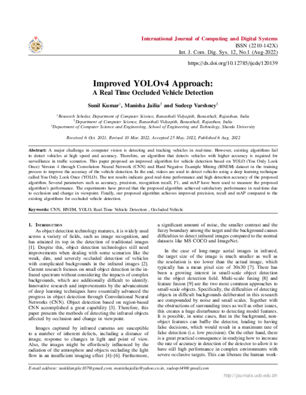 (PDF) Improved YOLOv4 Approach: A Real Time Occluded Vehicle Detection (PDF) Improved YOLOv4 Approach: A Real Time Occluded Vehicle Detection