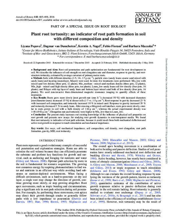 (PDF) Plant root tortuosity: an indicator of root path formation in soil with different ...