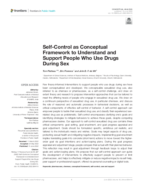 Pdf Self Control As Conceptual Framework To Understand And Support People Who Use Drugs During Sex